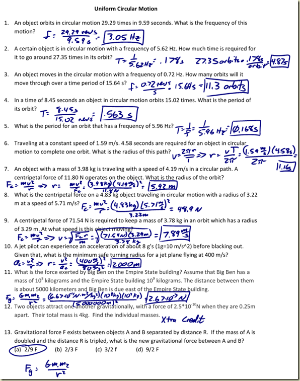 Circular Motion Review - Regents Physics